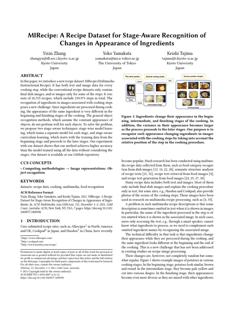 MIRecipe A Recipe Dataset For Stage-Aware Recognition of | PDF ...
