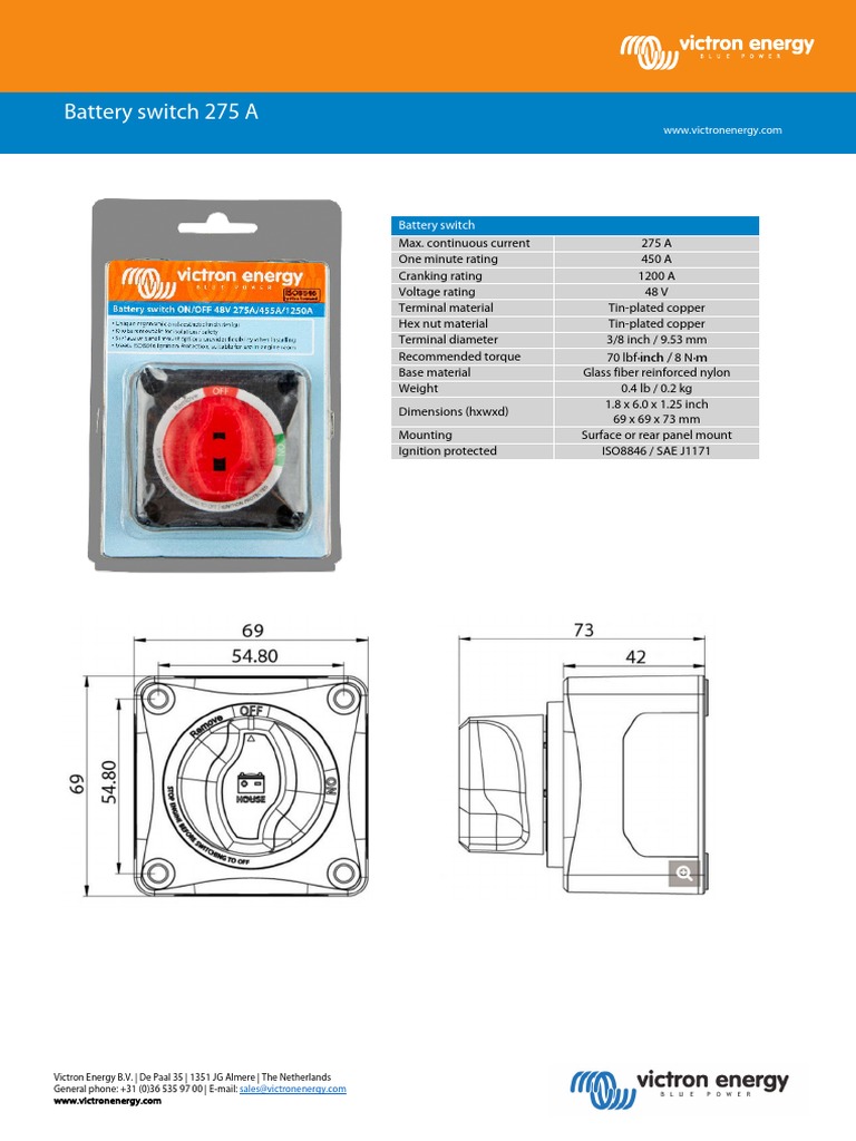 Victron Battery Switch 275A Datasheet en | PDF