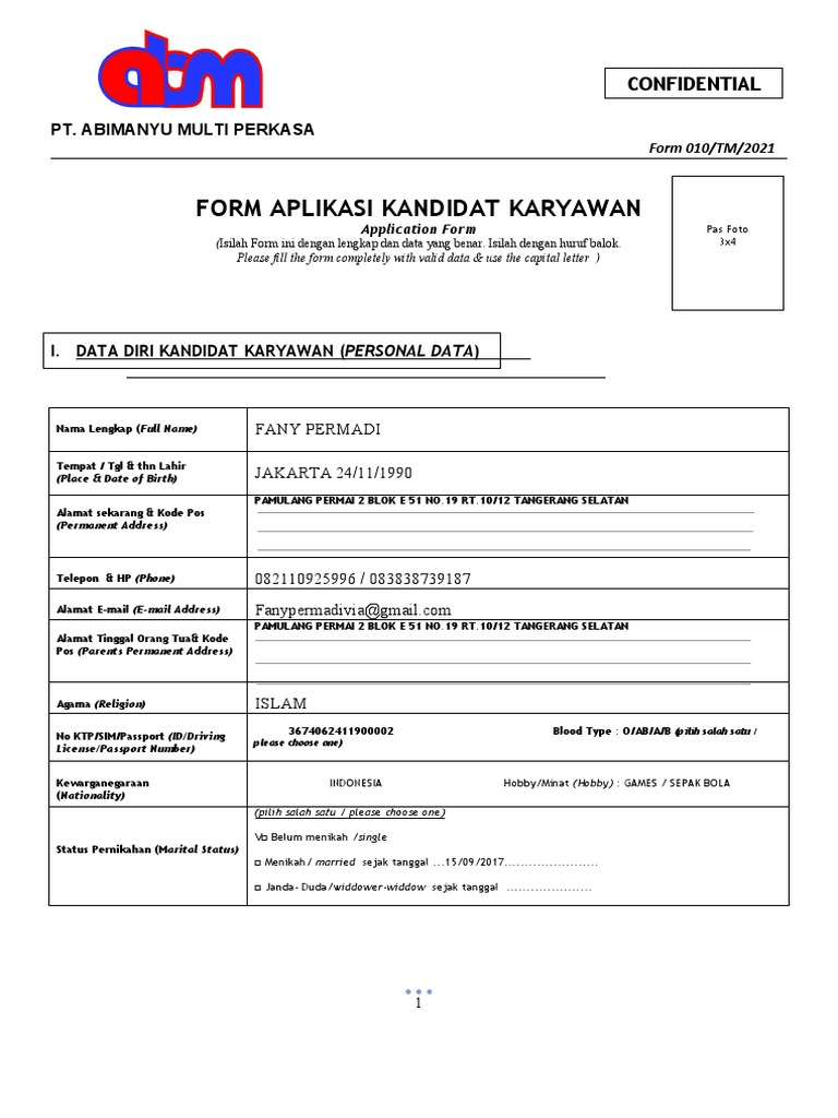 Form Aplikasi Karyawan | PDF