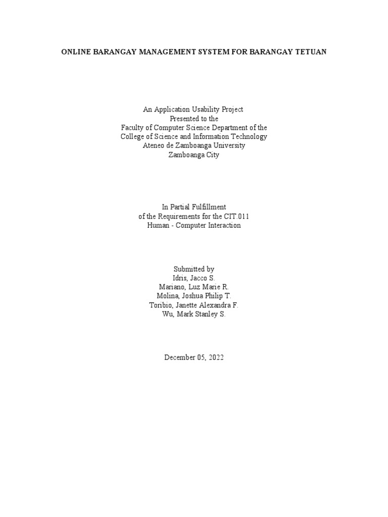 Barangay Tetuan Online System | PDF | User (Computing) | Information