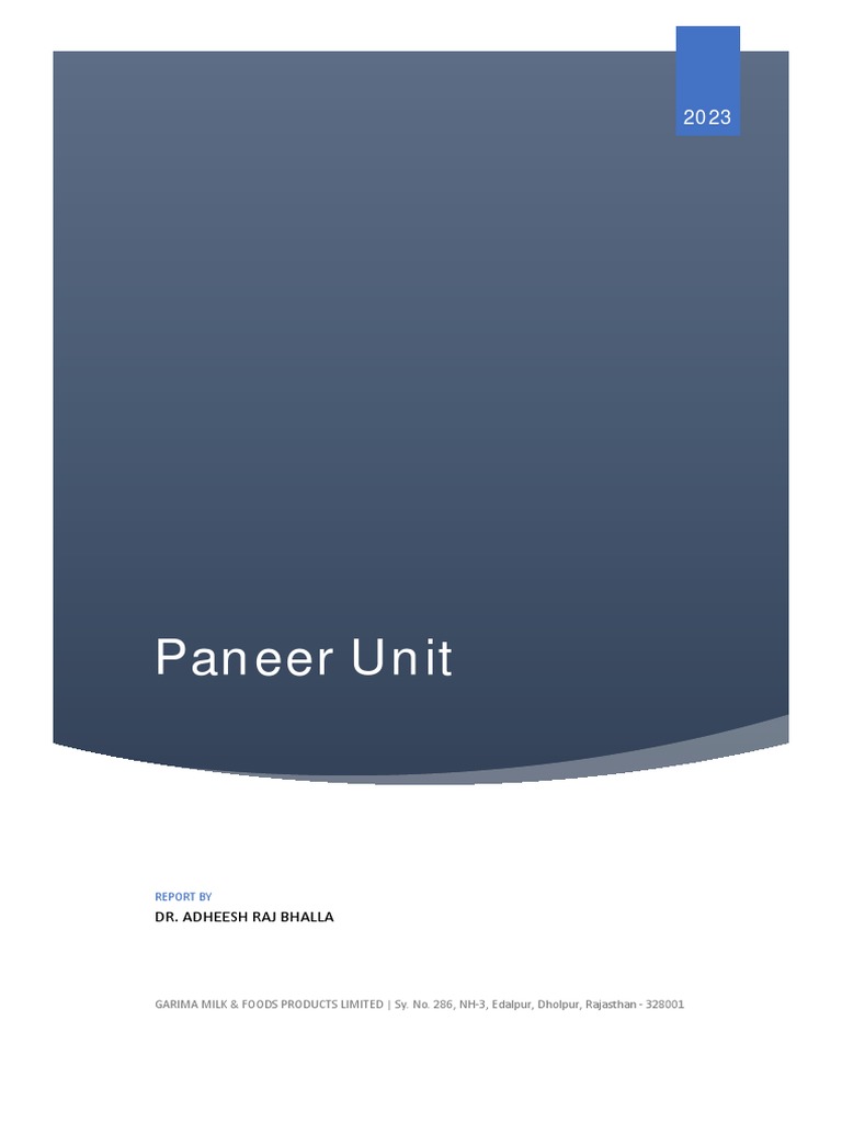 Brief Profile of Paneer Unit | PDF