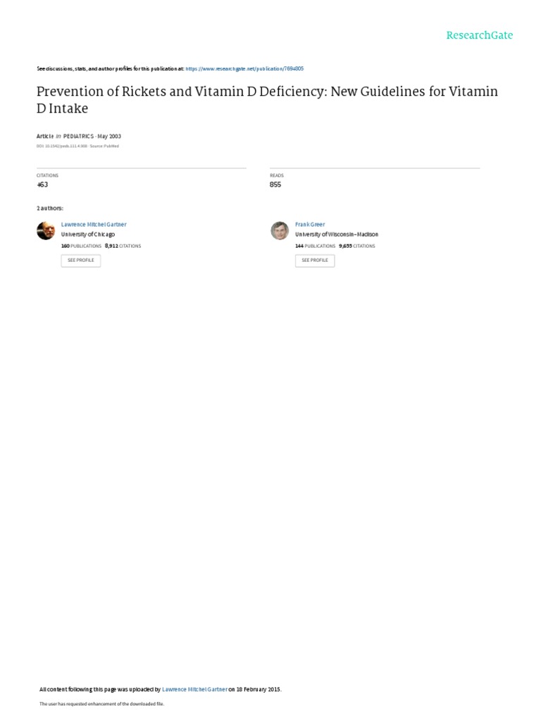 Prevention of Rickets and Vitamin D Deficiency New | PDF | Vitamin ...