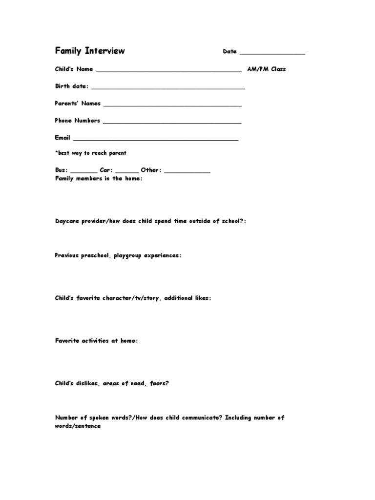 Family Interview Form for Child Assessment | PDF | Career & Growth ...