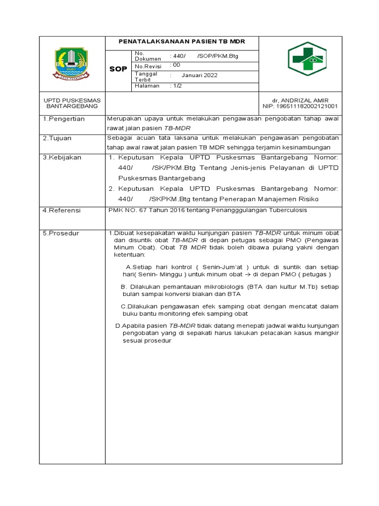 Penatalaksanaan Pasien TB MDR SOP | PDF | Pengembangan Diri | Kesehatan Holistik