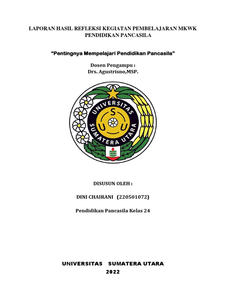 Laporan Hasil Refleksi Pembelajaran MKWK Pendidikan Pancasila | PDF