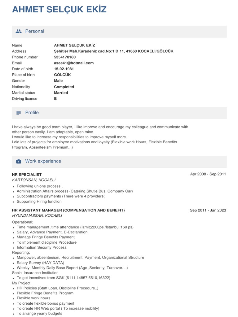 CV Ahmet Ekiz Com - Benefit | PDF | Employee Benefits | Labor