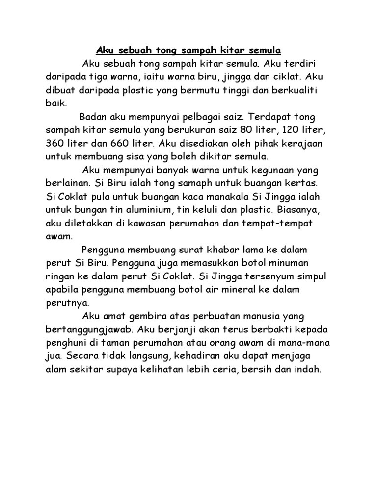 Aku Sebuah Tong Sampah Kitar Semula | PDF