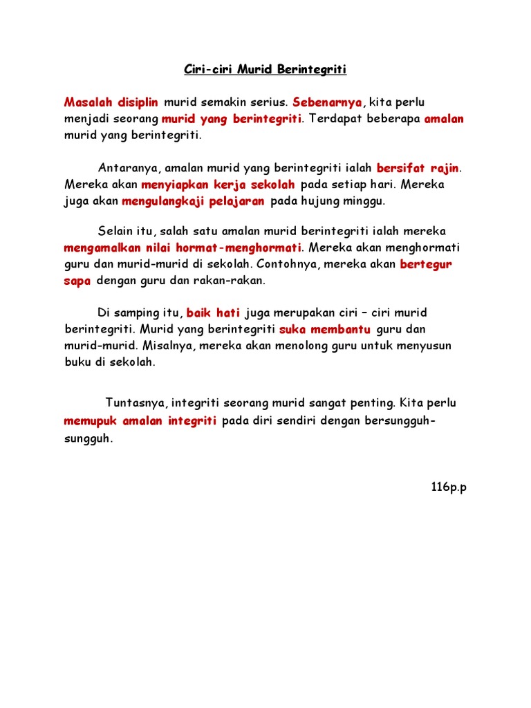 Ciri-Ciri Murid Berintegriti | PDF