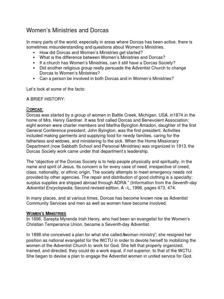 Understanding Dorcas and Women's Ministries | PDF | Seventh Day ...