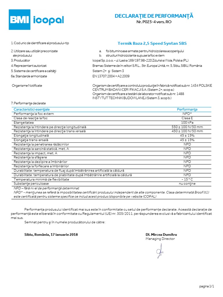Termik Baza 2.5 Speed Profile SBS - DoP nr.P023-4 | PDF