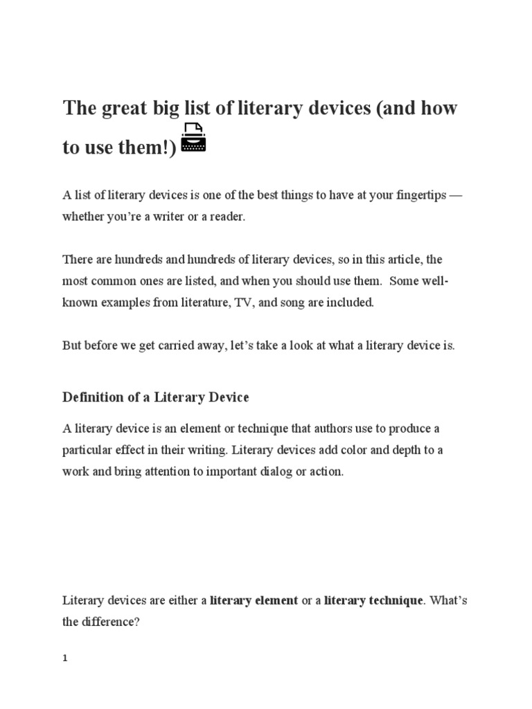 The Great Big List of Literary Devices | PDF | Irony | Narration