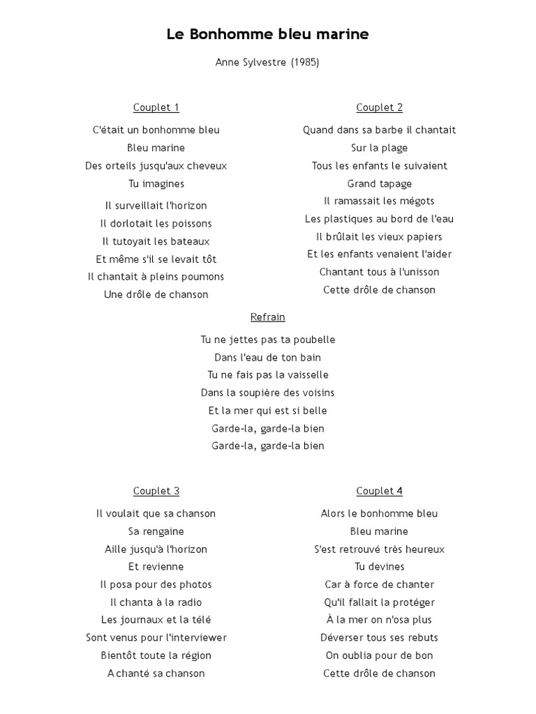 Anne Sylvestre - Le Bonhomme Bleu Marine | PDF