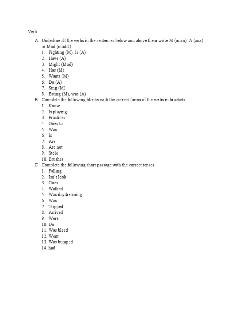 Verbs Identification And Usage Exercises Pdf Language Arts