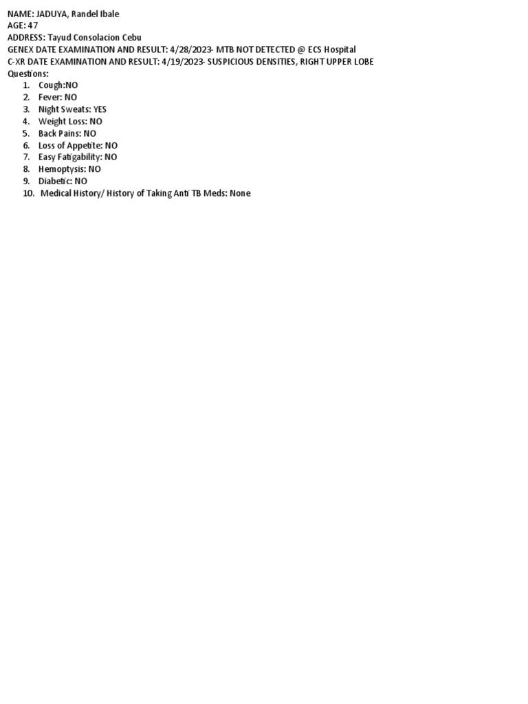 Index Card TB SUSPECTED | PDF | Tuberculosis | Lung