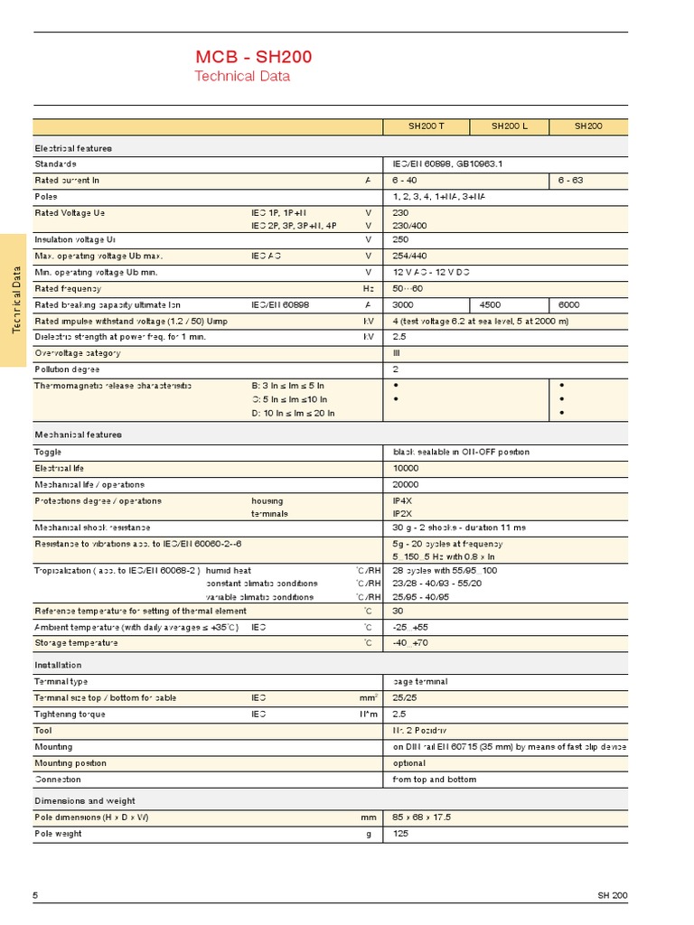 ABB Spec MCB SH200 | PDF | Alternating Current | Materials Science