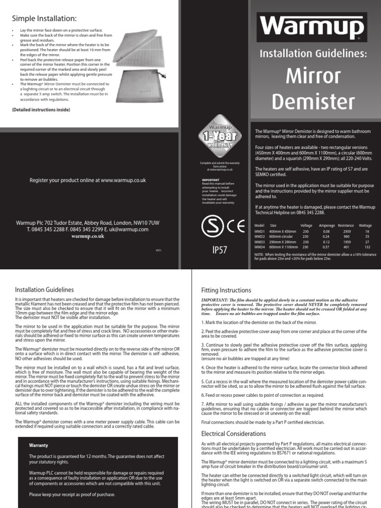 Mirror Demisters Installation Manual | PDF