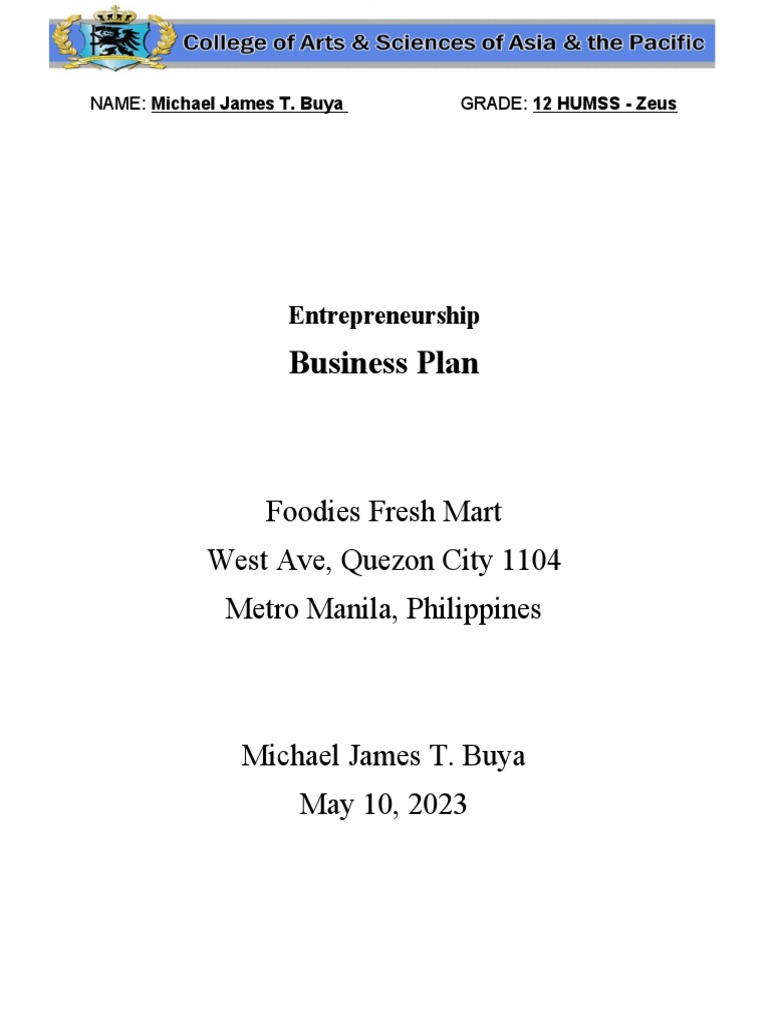 Entrepreneurship Business Plan | PDF