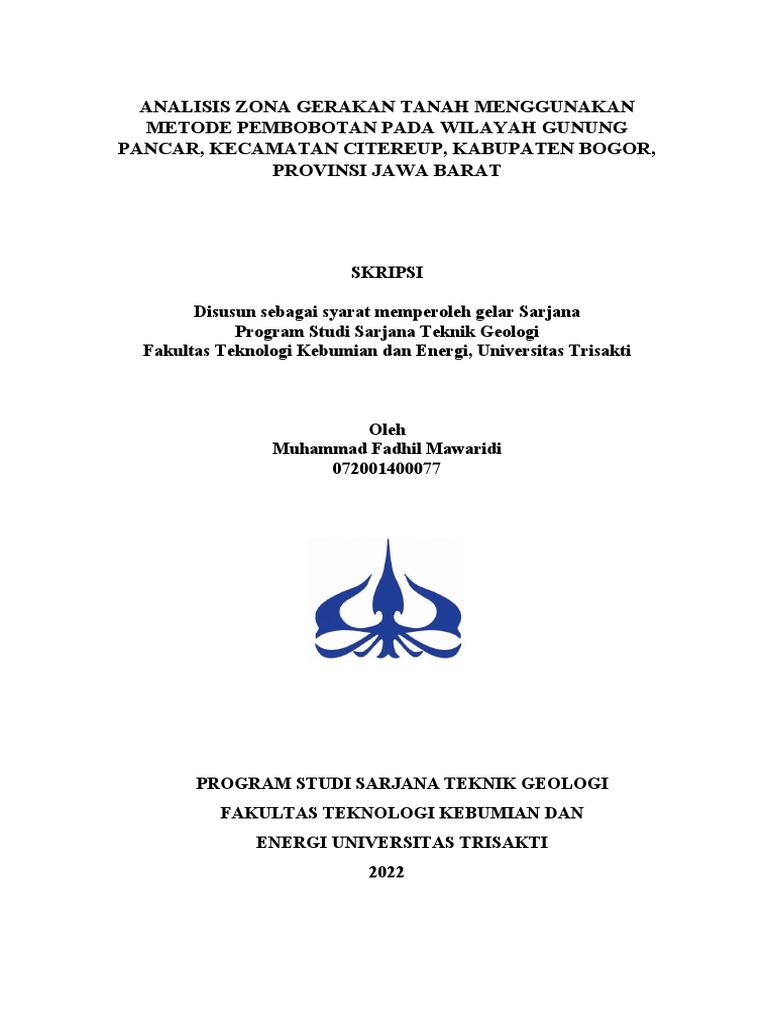 Analisis Zona Gerakan Tanah Menggunakan Metode Pembobotan Pada Wilayah ...