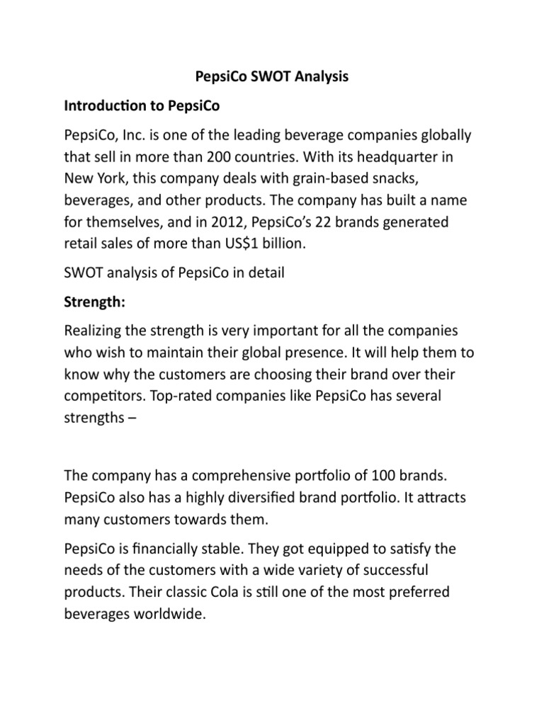 PepsiCo SWOT Analysis | PDF