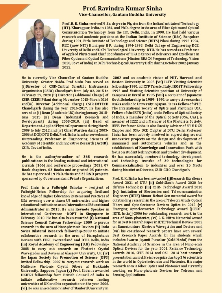 Profile Prof R K Sinha 17feb2022 | PDF