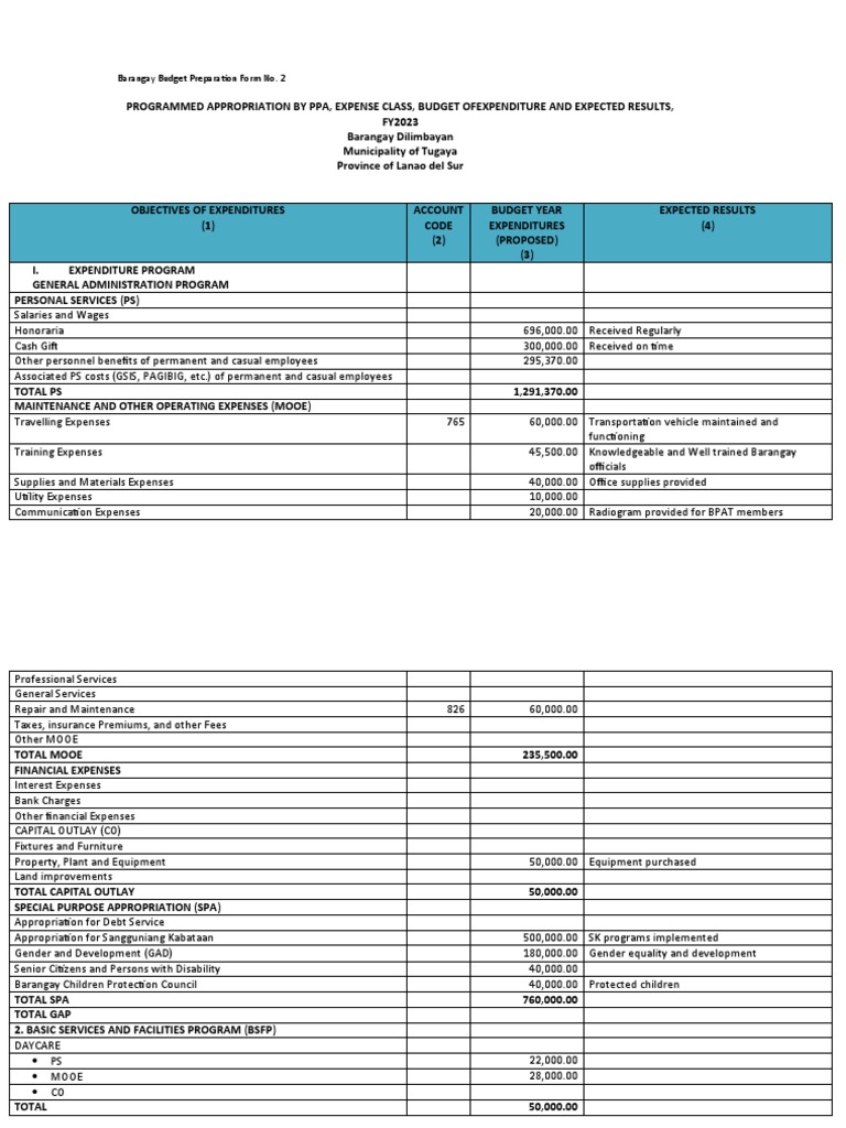Barangay Budget Preparation FY 2023 | PDF | Expense | Economies