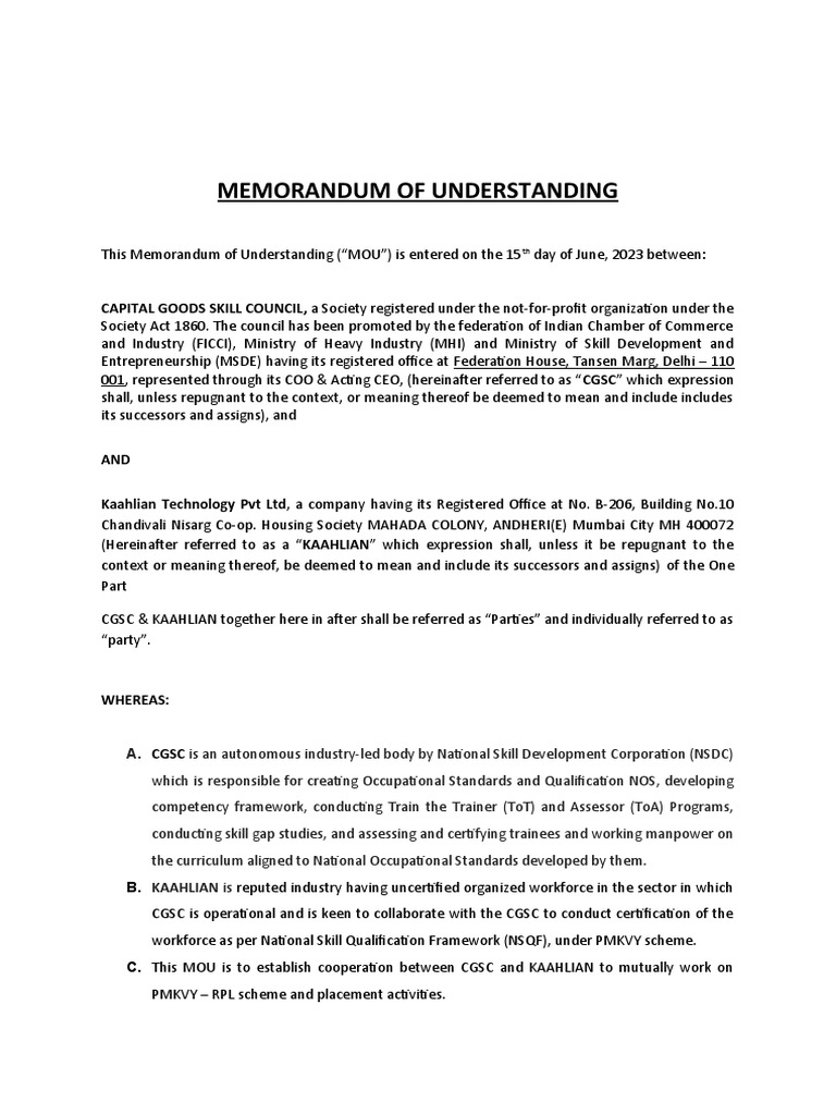 Braithwaite - CGSC - MoU - RPL - FINAL | PDF