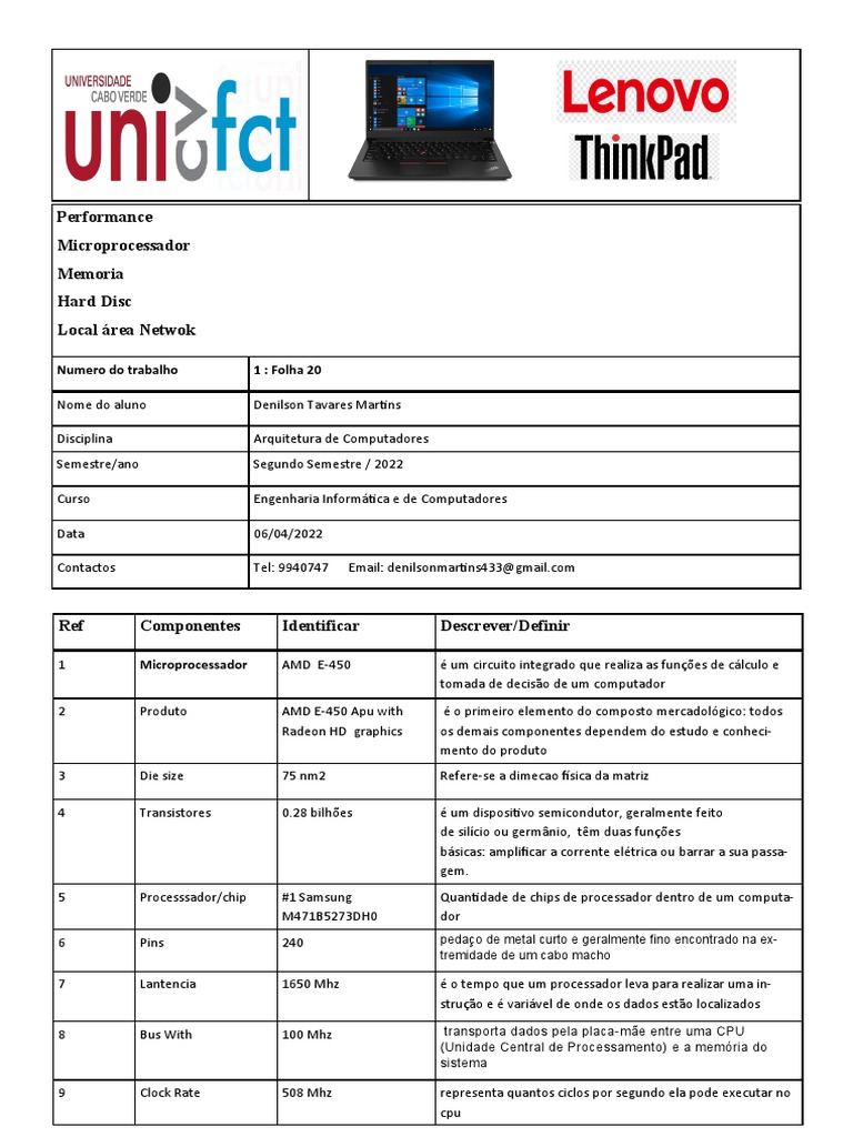 LENOVO Ficha Técnica | PDF