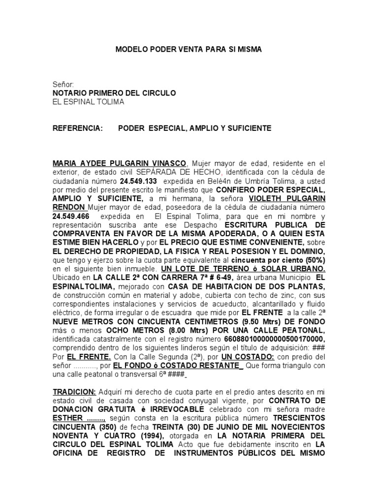 Poder Notarial para Venta de Inmueble | PDF