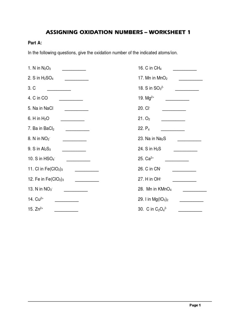 Oxidation Numbers-Worksheet | PDF