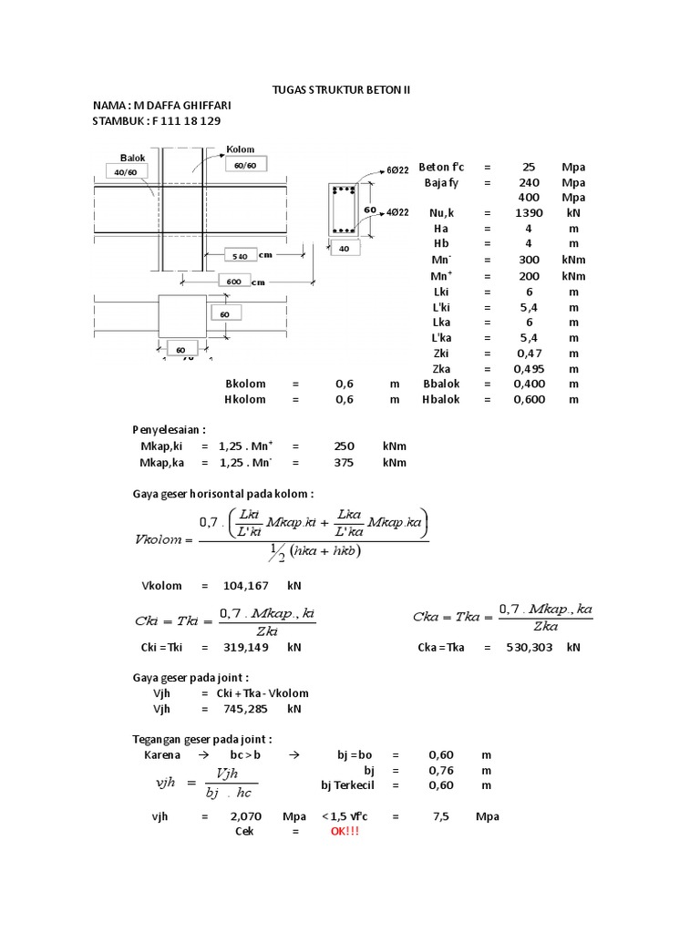 TUGAS 2 Struk - Beton (M Daffa Ghiffari: F11118129) | PDF