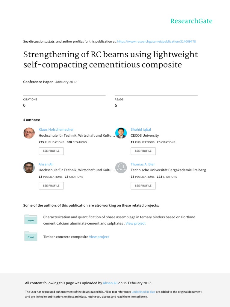 Strengthening Of Rc Beams Using Lightweight Self Compacting Cementitous Composite Pdf Beam