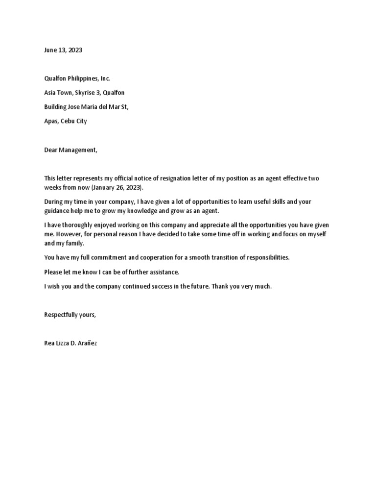 Resignation Letter | PDF