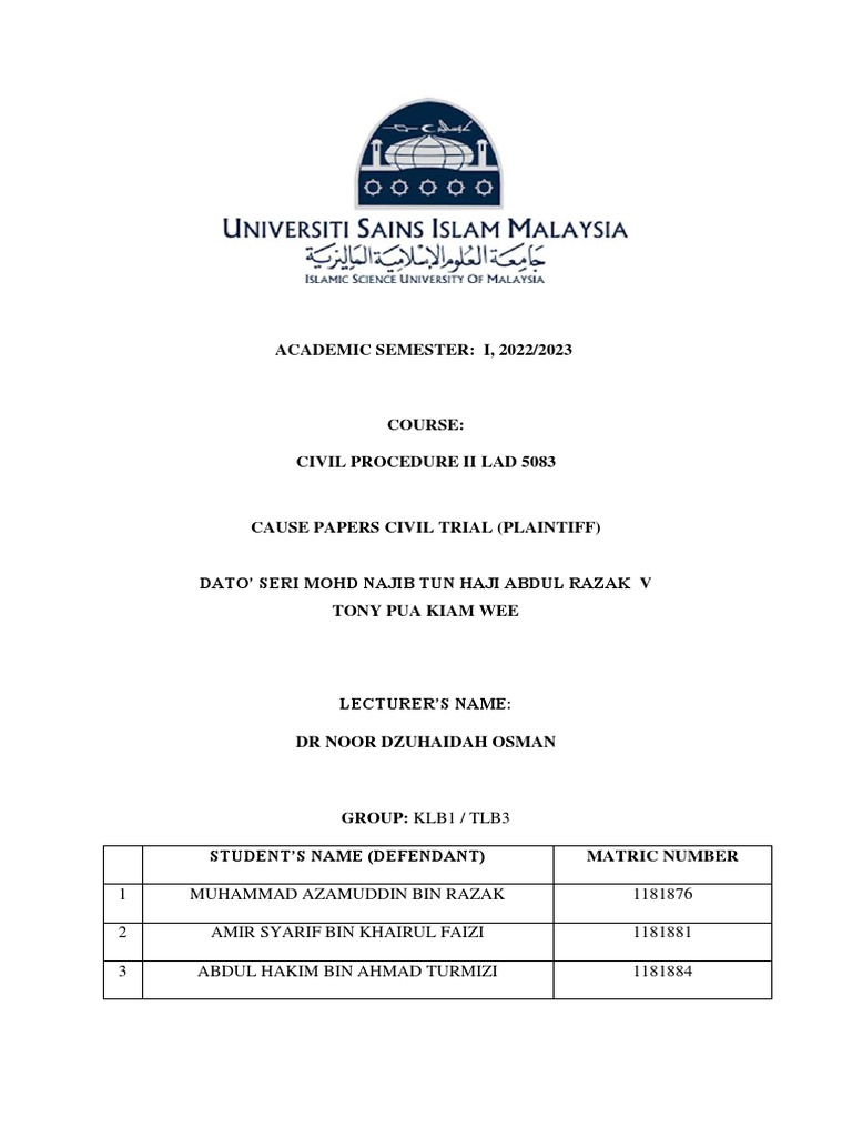 3. Skeleton of Plaintiff's Submission | PDF | Najib Razak | Defamation