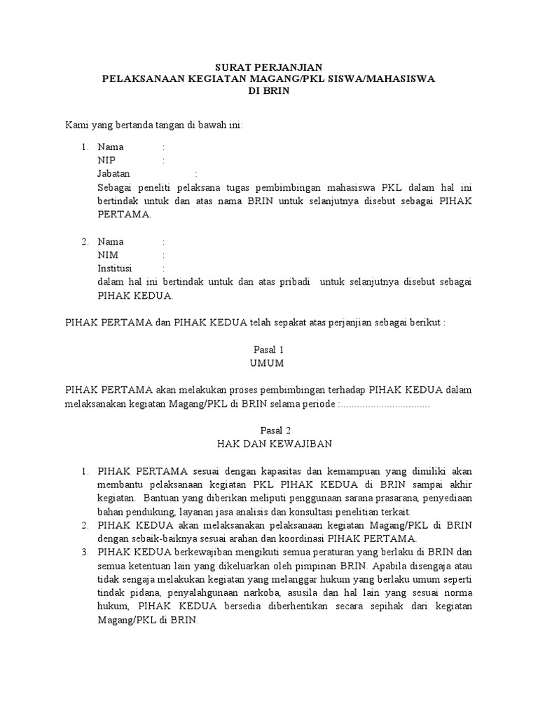 Perjanjian Magang di BRIN | PDF