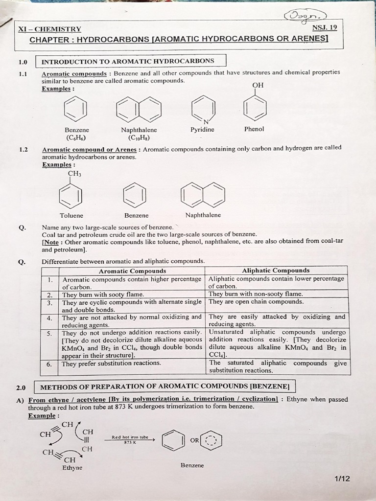 11th STD Notes (Benzene CHP) | PDF | Aromaticity | Benzene