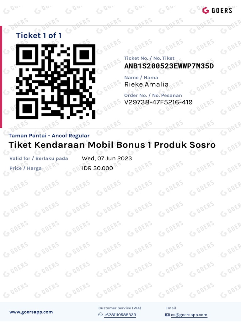(Venue Ticket) Tiket Kendaraan Mobil Bonus 1 Produk Sosro - Taman Pantai - Ancol Regular ...