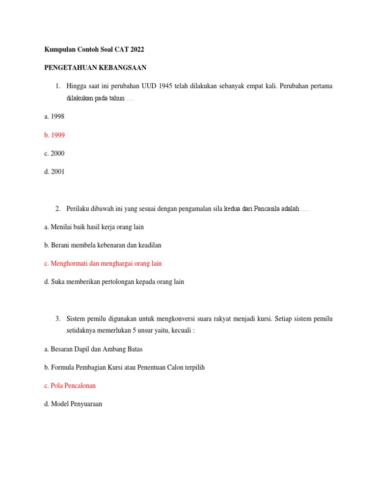 Kumpulan CTH Soal CAT 2022 (GBG) | PDF