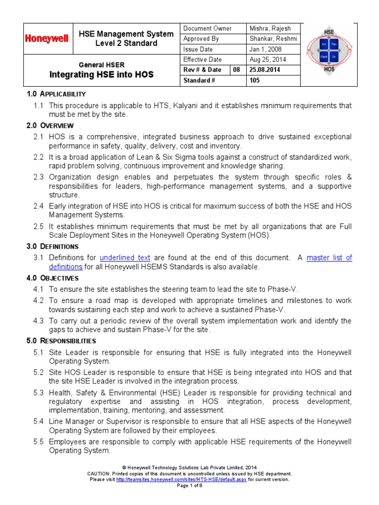 105 - Integrating HSE Into HOS | PDF | Audit | Business