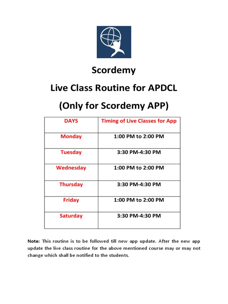 Scordemy Live Class Routine For APDCL (Only For Scordemy APP) | PDF