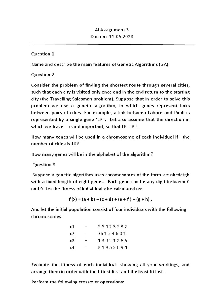 Assignment 3 11-5-23 | PDF | Genetic Algorithm | Mathematical Logic