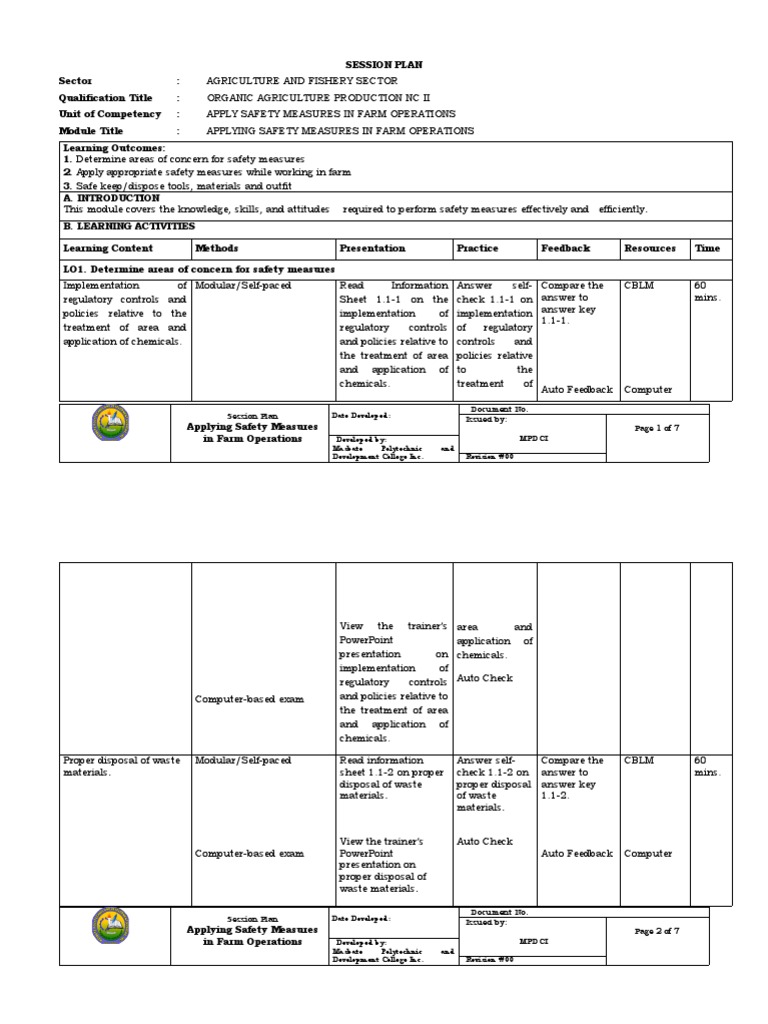 Lo1. Applying Safety Measures in Farm Operations | PDF