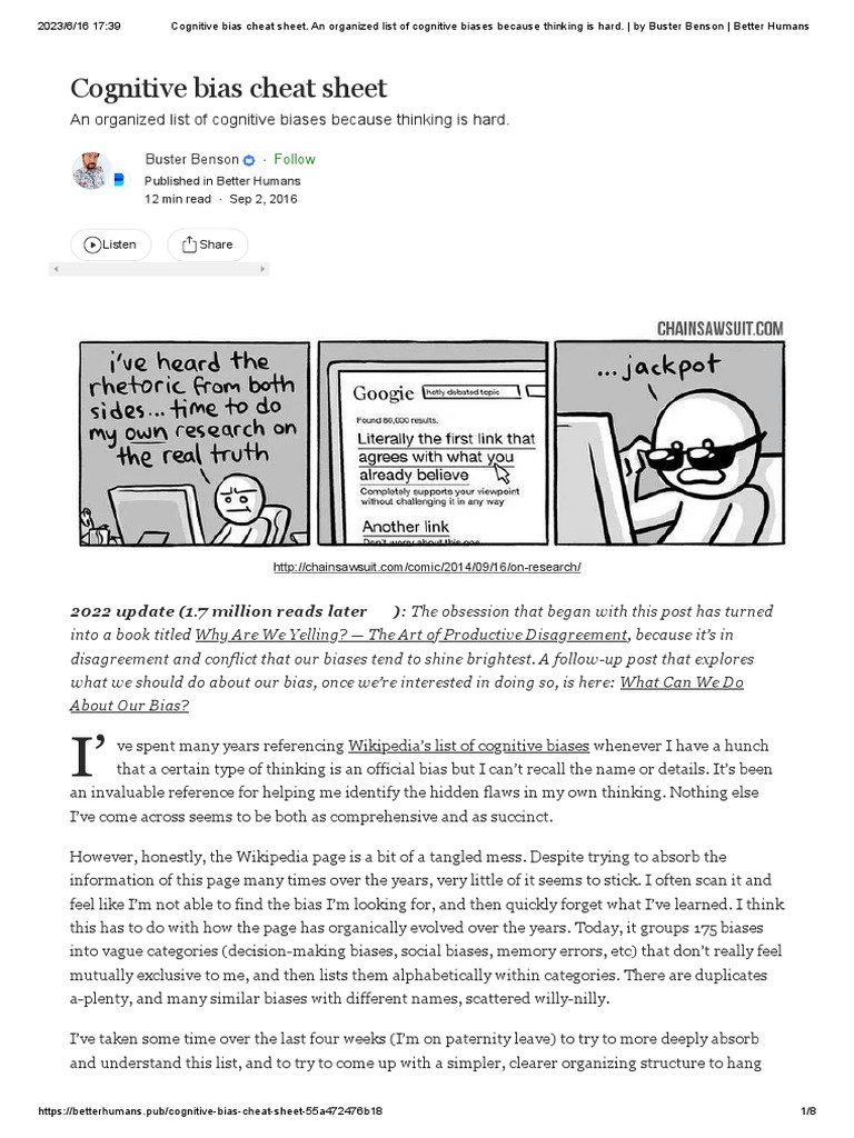 Cognitive Bias Cheat Sheet Overview | PDF
