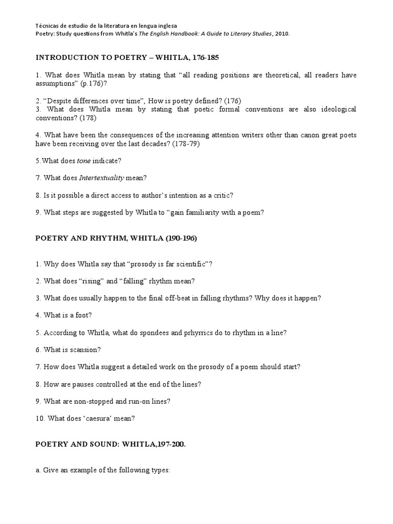 Whitla Poetry Questions PDF Poetry Rhyme