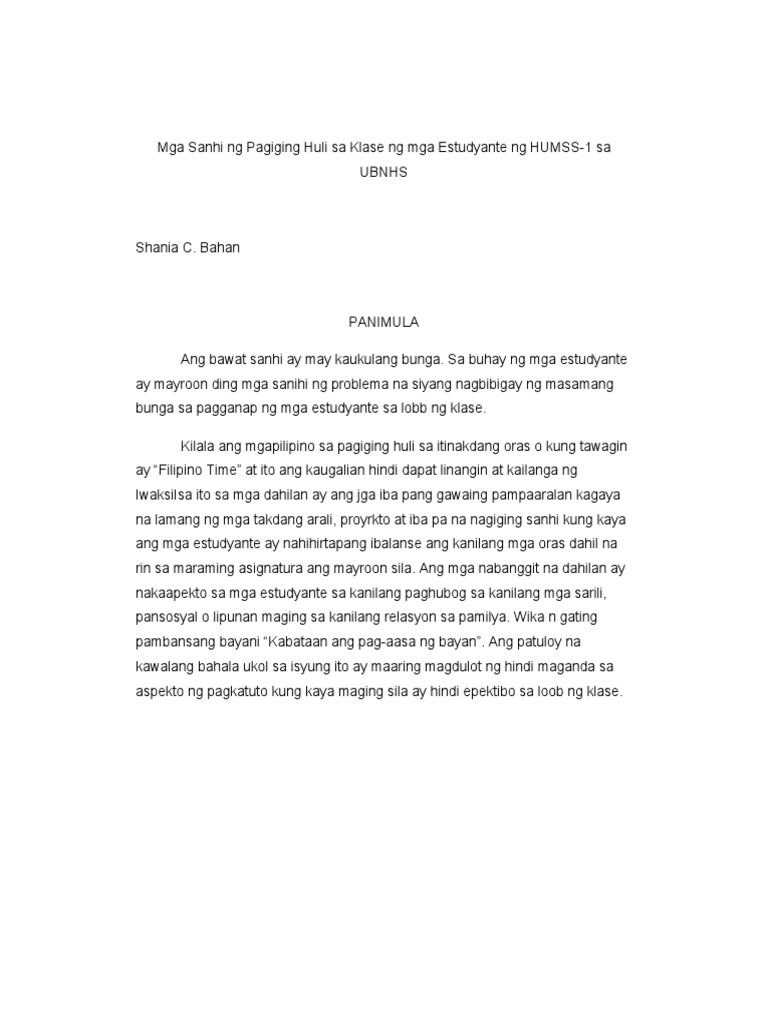 Mga Sanhi NG Pagiging Huli Sa Klase NG Mga Estudyante NG HUMSS | PDF