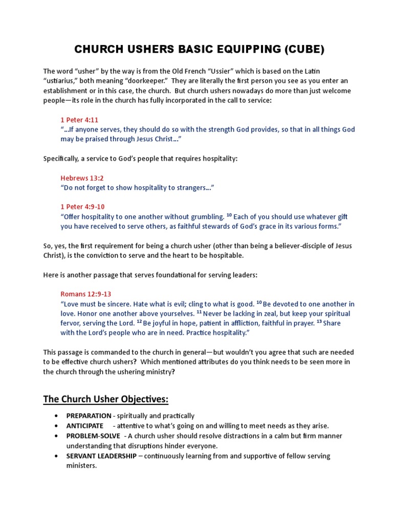 CHURCH USHERS BASIC EQUIPPING Hand Outs | PDF