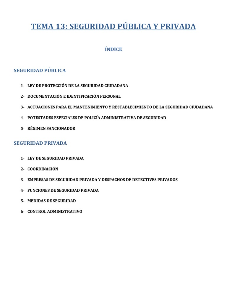 Resumen Tema 13 Guardia Civil - Seguridad Pública y Privada | PDF