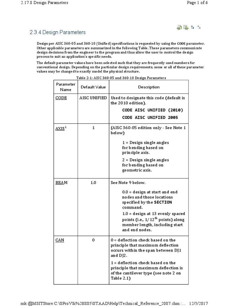 2.3.4 Design Parameters - Design Per AISC 360-05 and 360-10 (Unified ...