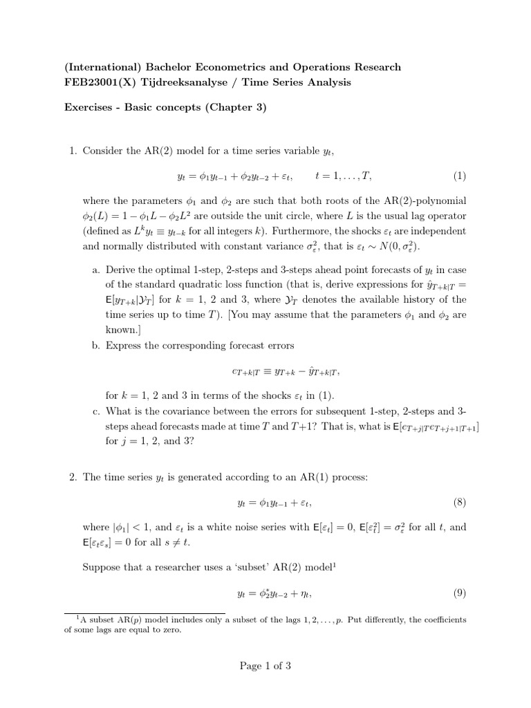 Exercises2 Tsa Pdf Errors And Residuals Time Series 