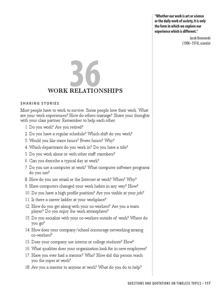 Work Relationships - Conversation Lesson | PDF | Career & Growth