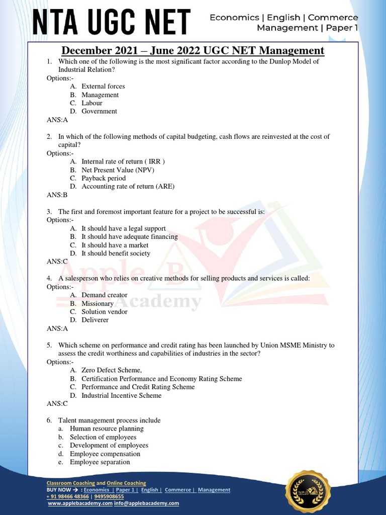 DEC-2021-JUNE-2022-NTA-UGC-NET-management-Question-Back-Apple-B-Academy_ | PDF